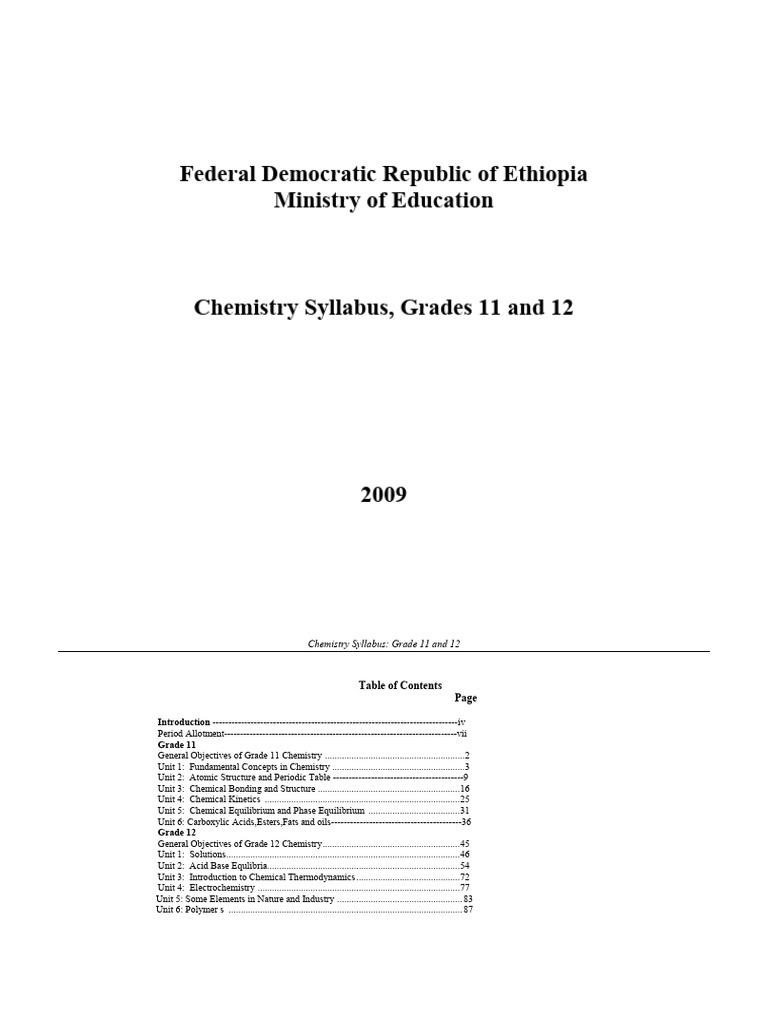 Chemistry - Syllabus - Grade 11 | PDF