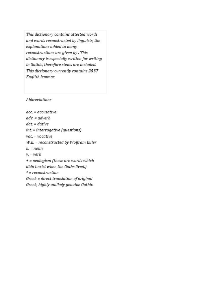 English To Gothic Dictionary | PDF | English Language | Linguistics