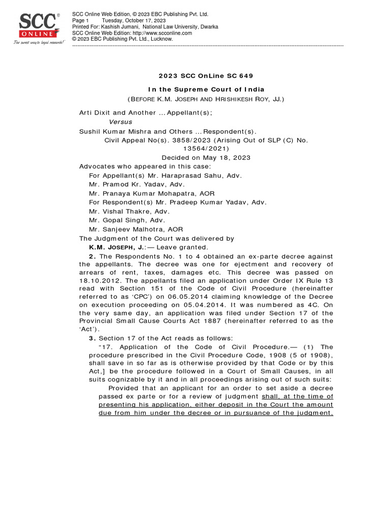SCC Judgment: Arti Dixit vs. Sushil Mishra | PDF | Judgment (Law) | Lawsuit