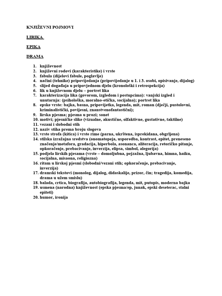 KNJIZEVNI POJMOVI Za Osmase | PDF