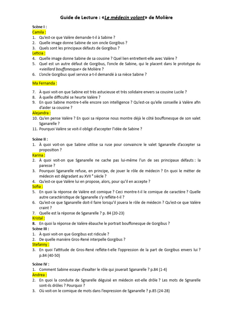 Guide de Lecture Le Médecin Volant | PDF | Pièces de théâtre