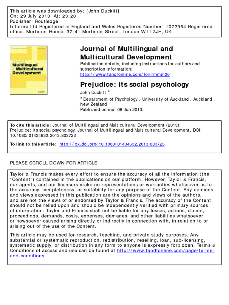 Prejudice Its Social Psychology | PDF | Prejudices | Stereotypes