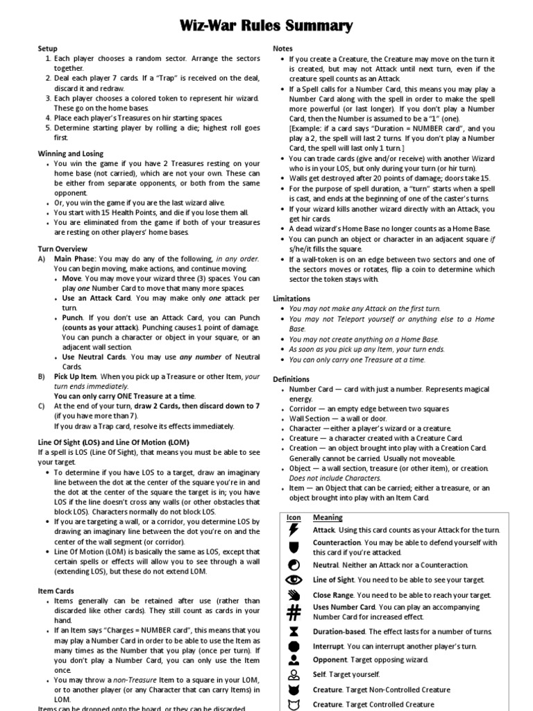 Wiz-War Game Rules Guide | PDF | Leisure Activities | Entertainment