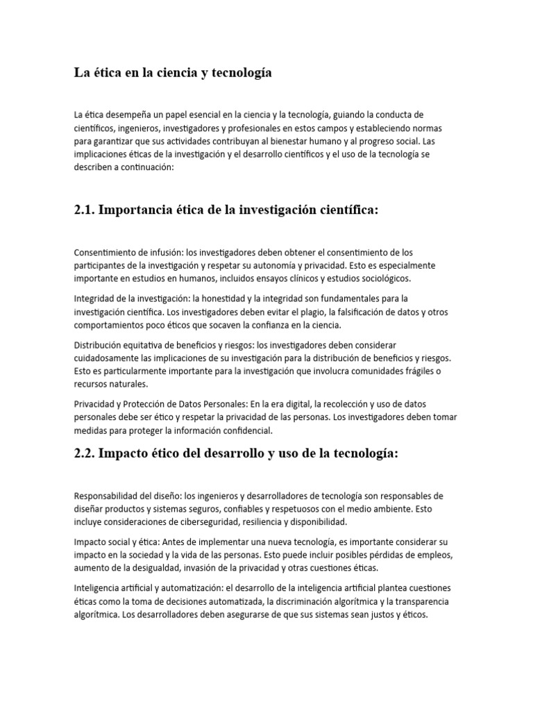 La Ética en La Ciencia y Tecnología | PDF | Inteligencia artificial ...