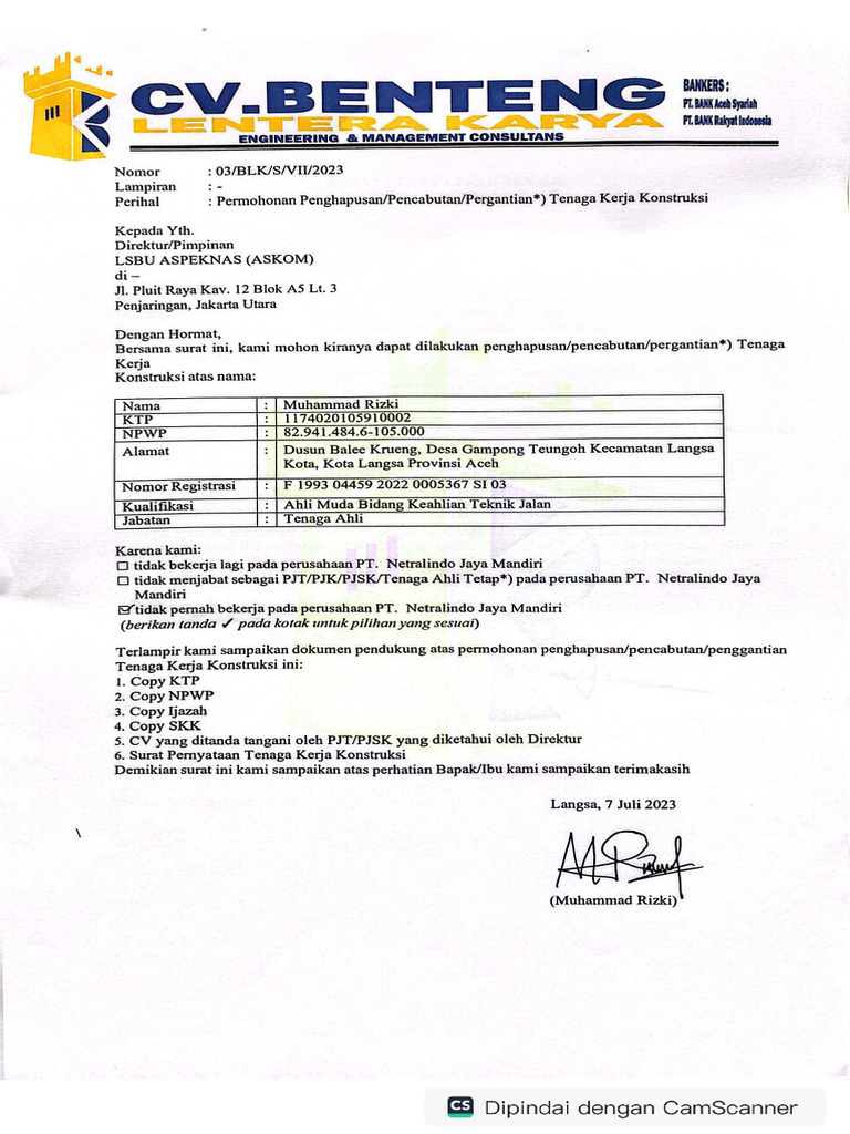 Permohonan Penghapusan Tenaga Kerja Kont | PDF