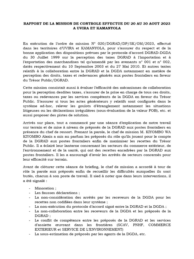 Rapport Mission JM | PDF