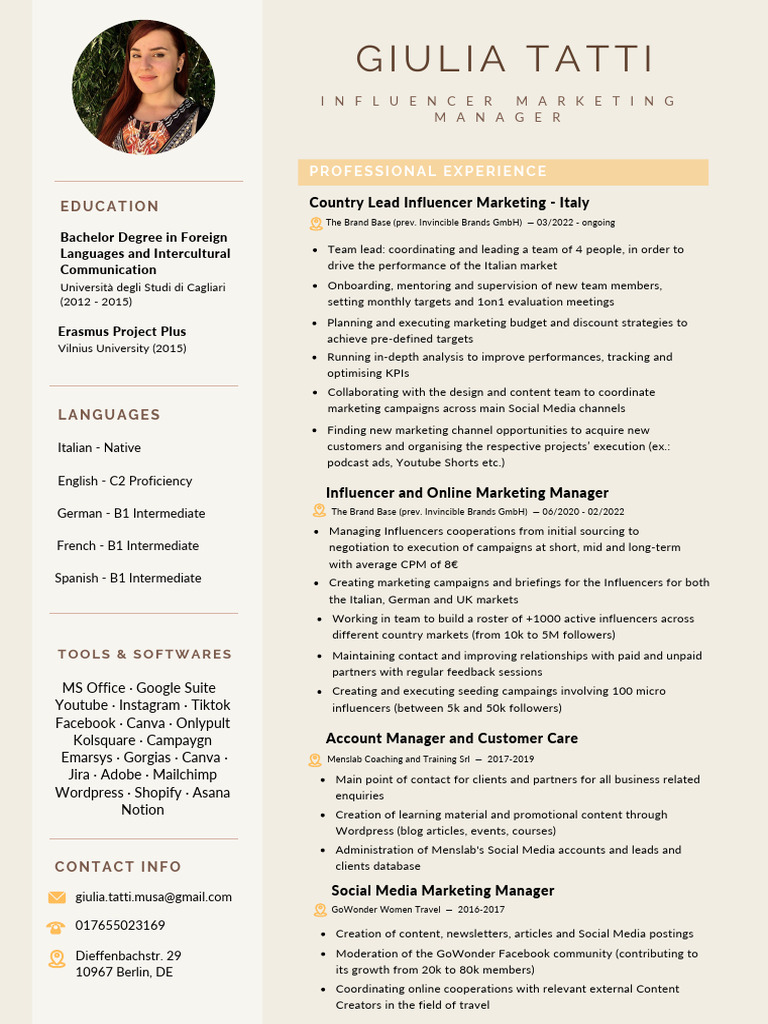 Giulia Tatti - Resume | PDF | Social Media | Popular Culture & Media Studies