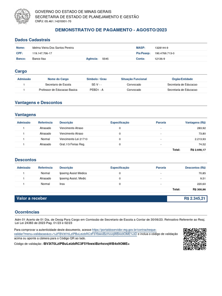 Contracheque 13281449 082023 | PDF