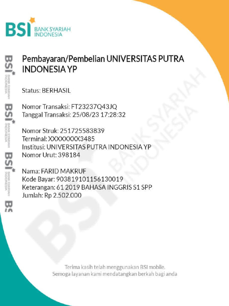 Bukti Pembayaran Ukt | PDF