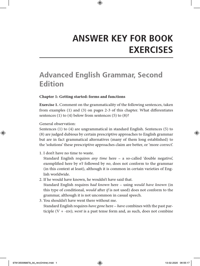 Answer Key For Book Exercises | PDF | English Grammar | Clause