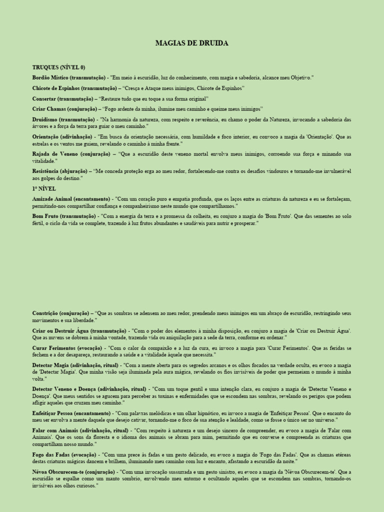 Magias de Druida | PDF | Druida | Natureza