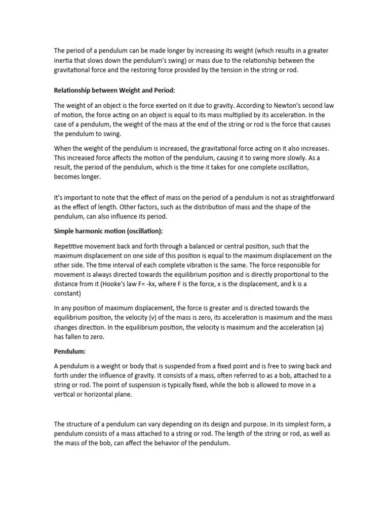 Pendulum Weight and Period Relationship | PDF | Pendulum | Force