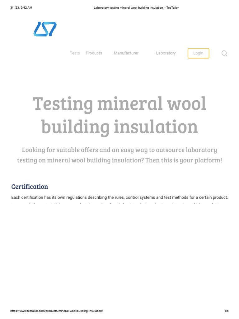 Mineral Wool Insulation Testing | PDF