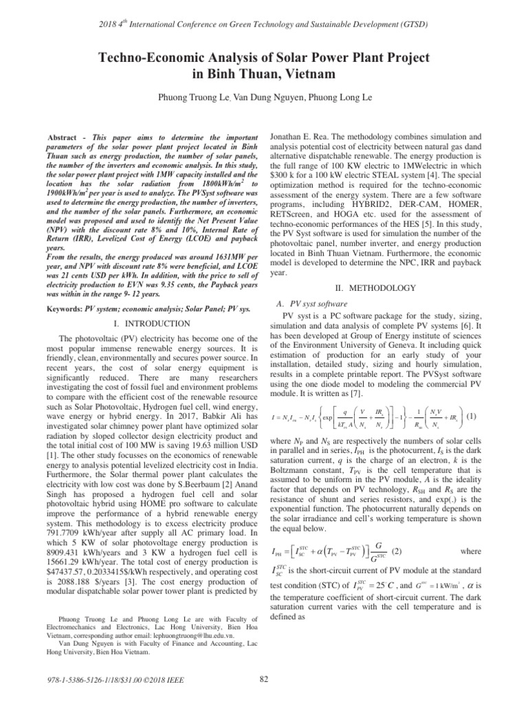 Techno-Economic Analysis of Solar Power Plant Project in Binh Thuan, Vietnam | PDF ...