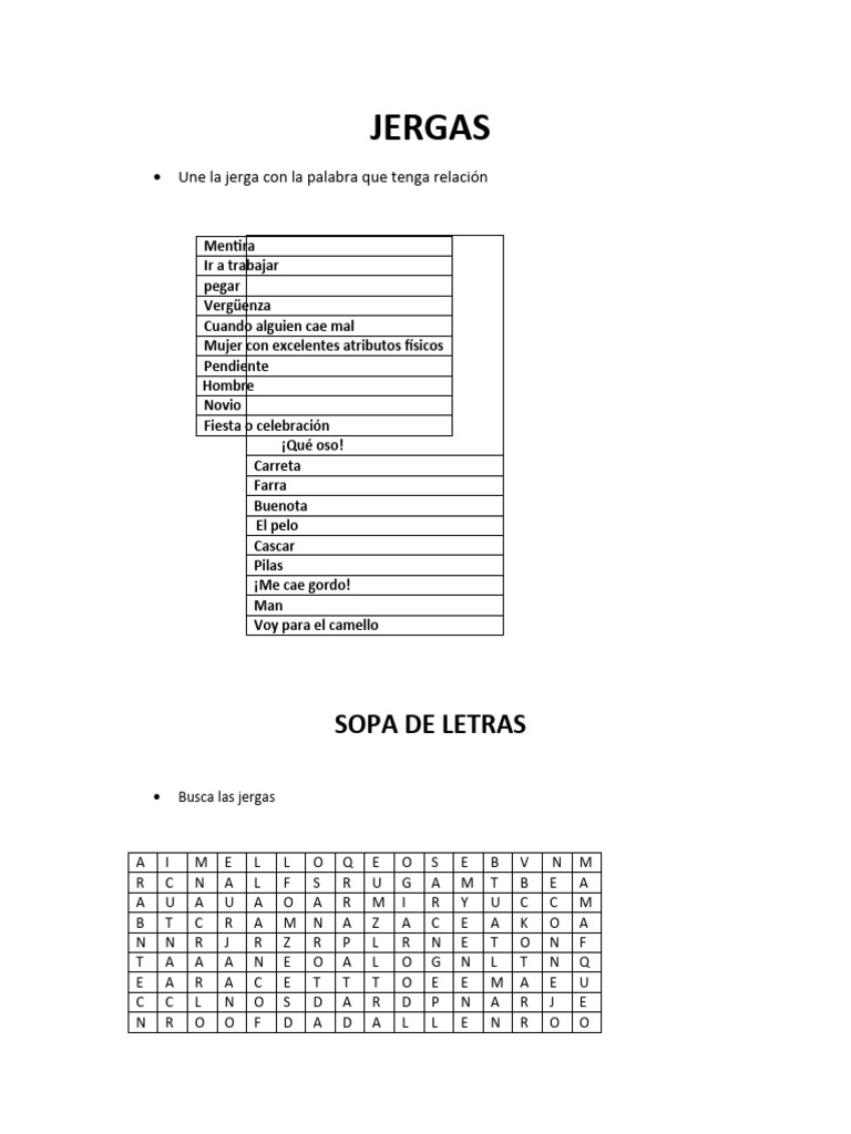 Ejercicio de Jergas | PDF