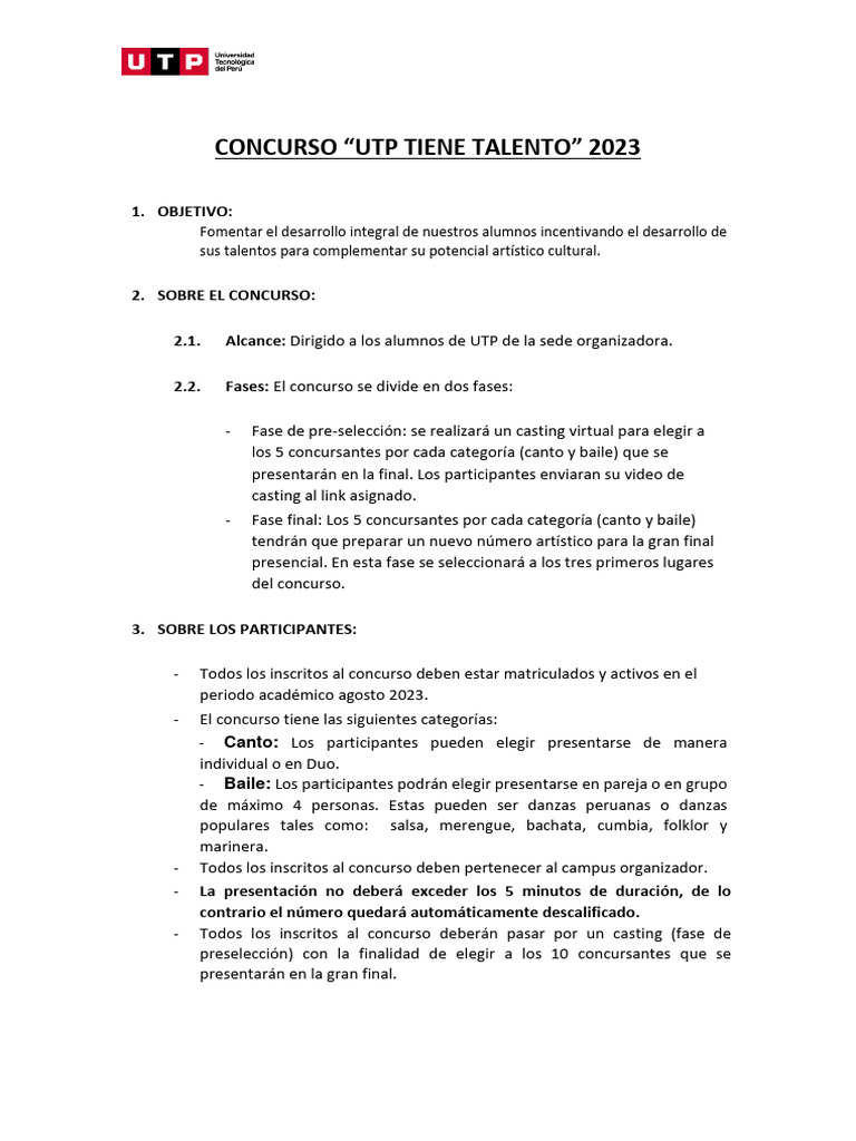 UTP Tiene Talento 2023. | PDF | Bailes
