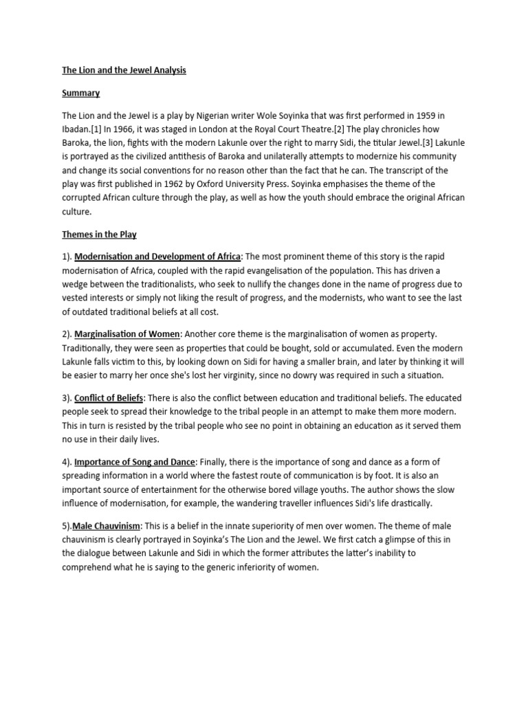 Analysis of The Lion and the Jewel | PDF | Art