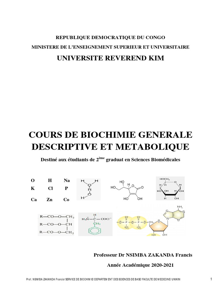 Cours de Biochimie Complet - Urkim 2021-1-1 | PDF