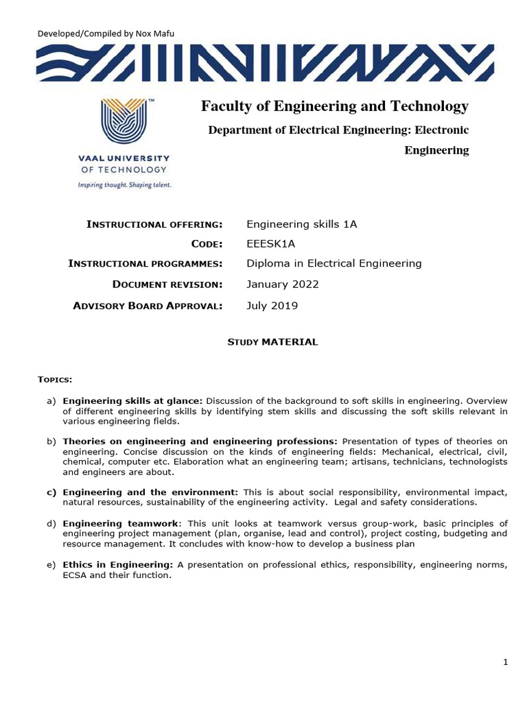 EEESK1A - 1 - 2023 - VF - C - ECSA - Study Material | PDF