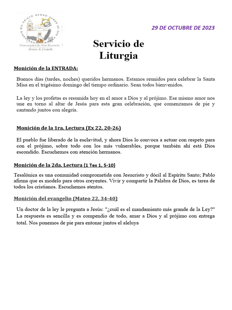 Monicion 29 De Octubre 23 Pdf Misa Liturgia Amor