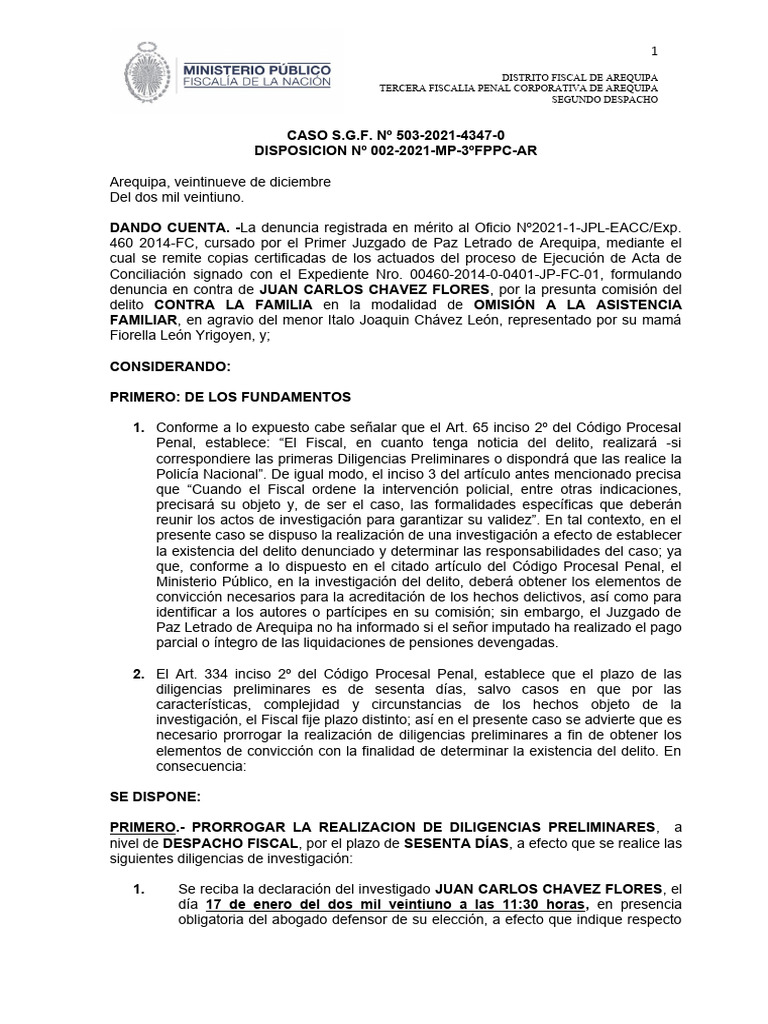Disposicion de Prorroga y Convoca A Principio de Oportunidad 503-2021 ...
