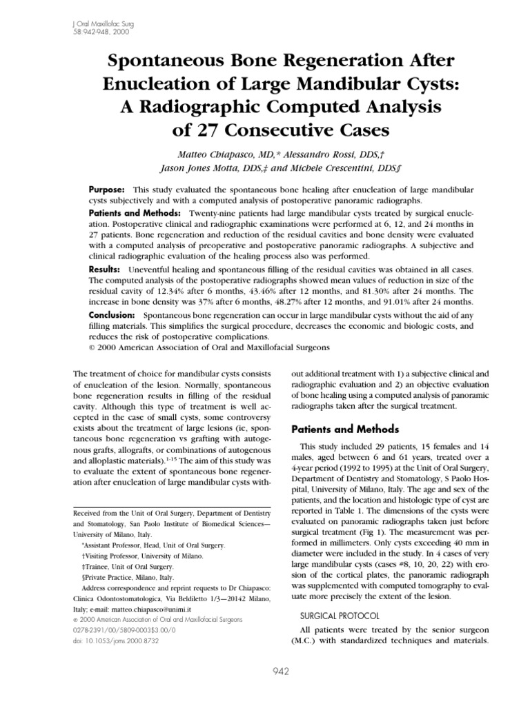 2000 Spontaneous Bone Regeneration After Enucleation of Large ... 2000 Spontaneous Bone Regeneration After Enucleation of Large ...