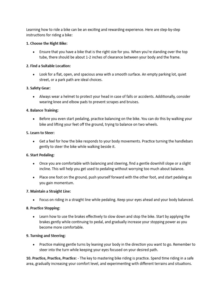Step-by-Step Guide to Bike Riding | PDF