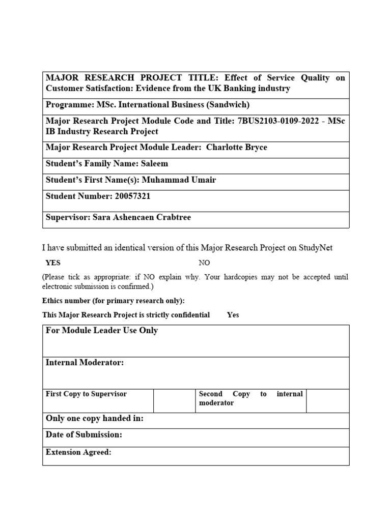 Major Research Project | PDF | Customer Satisfaction | Customer