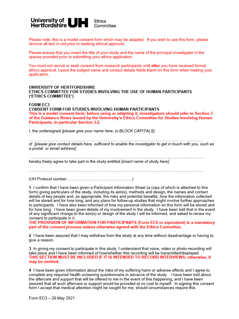 2023-02-27-EC3 Consent Form | PDF | Institutional Review Board