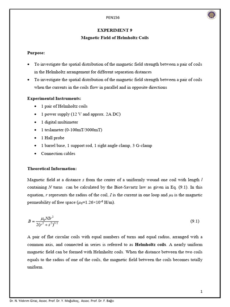 PEN156 - Magnetic Field of Helmholtz Coils | PDF