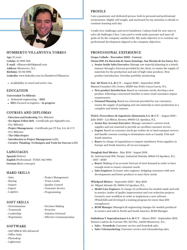 CV Humberto Villanueva T Eng | PDF | Customer | Project Management