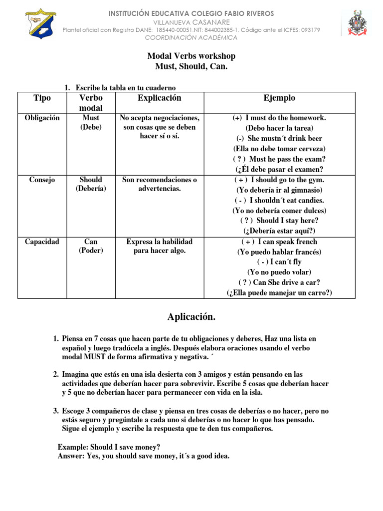 OCTAVO Modal Verbs Workshop | PDF