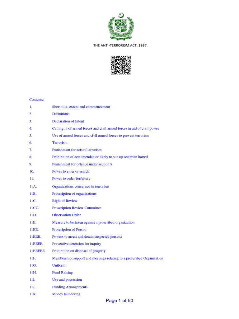 Anti Terrorism Act 1997 Complete | PDF