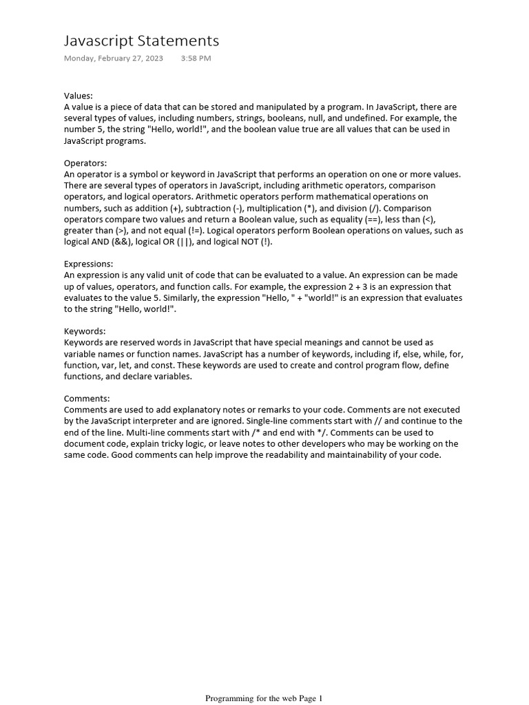 Programming For The Web Pdf Boolean Data Type Java Script
