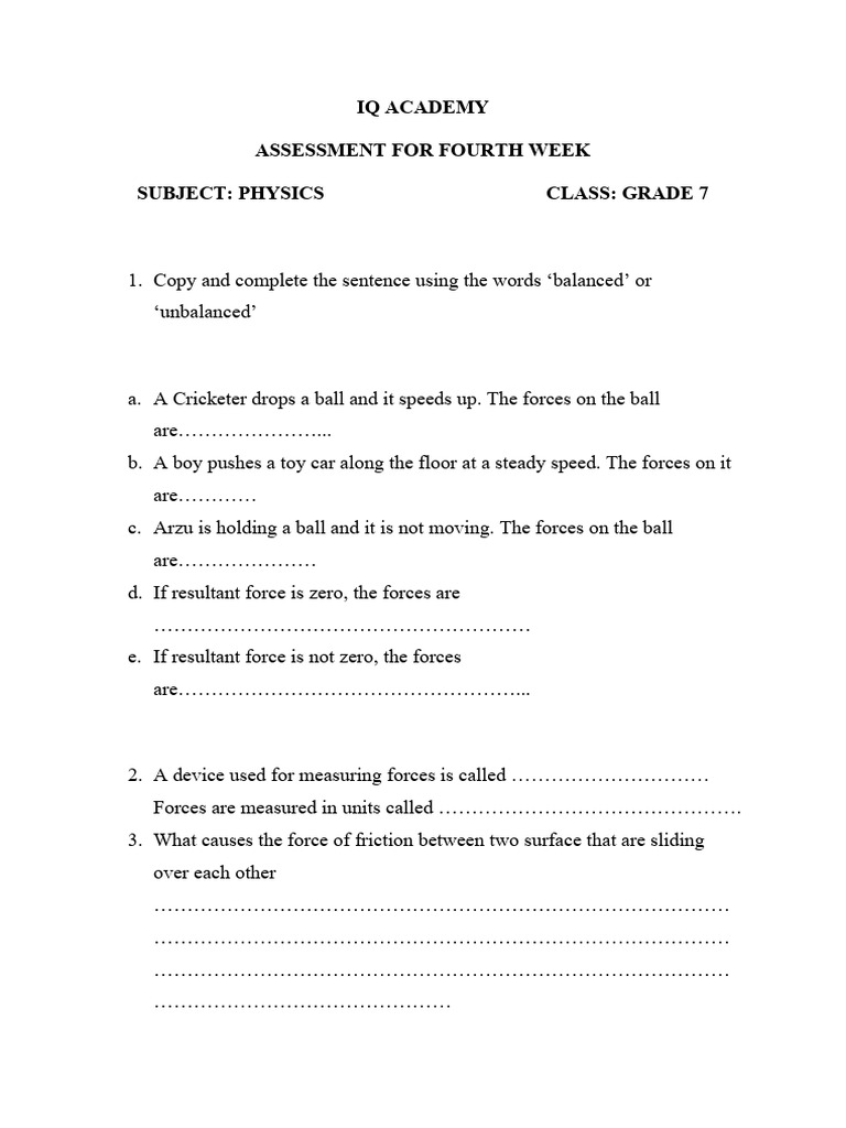 G7 Physics Assessment | PDF