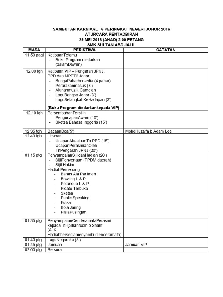 Aturcara Majlis Karnival | PDF