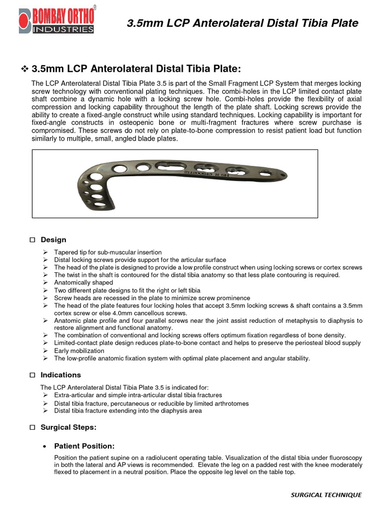 Distal Tibia Plate Surgical Guide | PDF | Screw | Human Leg