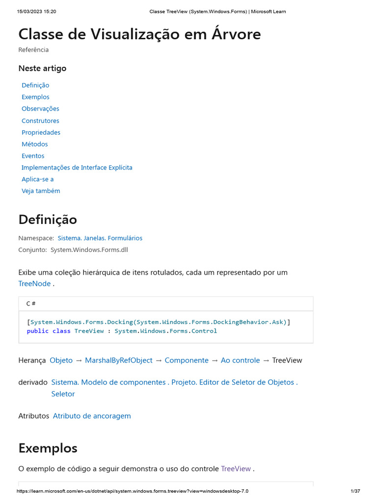Classe TreeView (System - Windows.Forms) - Microsoft Learn | PDF | C ...