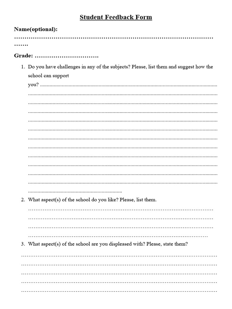 Student Feedback Form | PDF | Behavioural Sciences | Cognitive Psychology