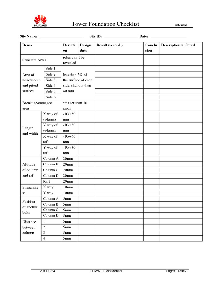 Tower Foundation Checklist Internal | PDF