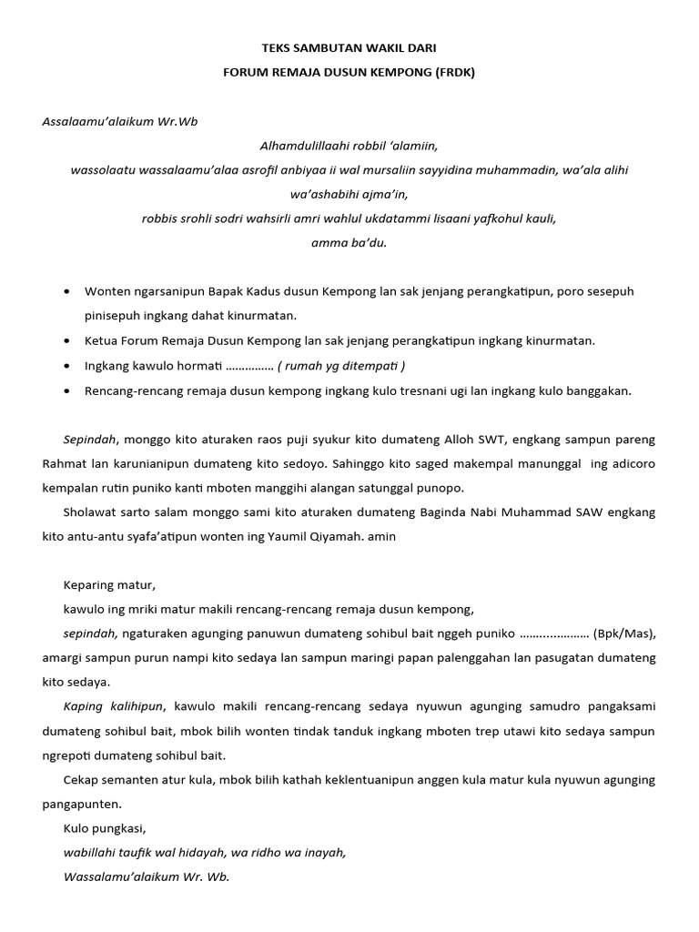 Teks Sambutan Wakil Dari Ketua FFRDK | PDF
