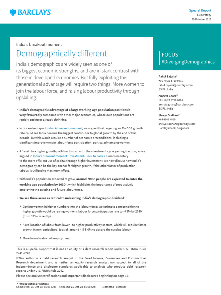 Barclays India Demographic | PDF | Economic Growth | Labour Economics