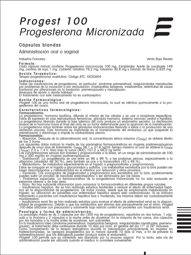 Progest 100 Prospecto ELEA | Descargar gratis PDF | Progesterona | El ...