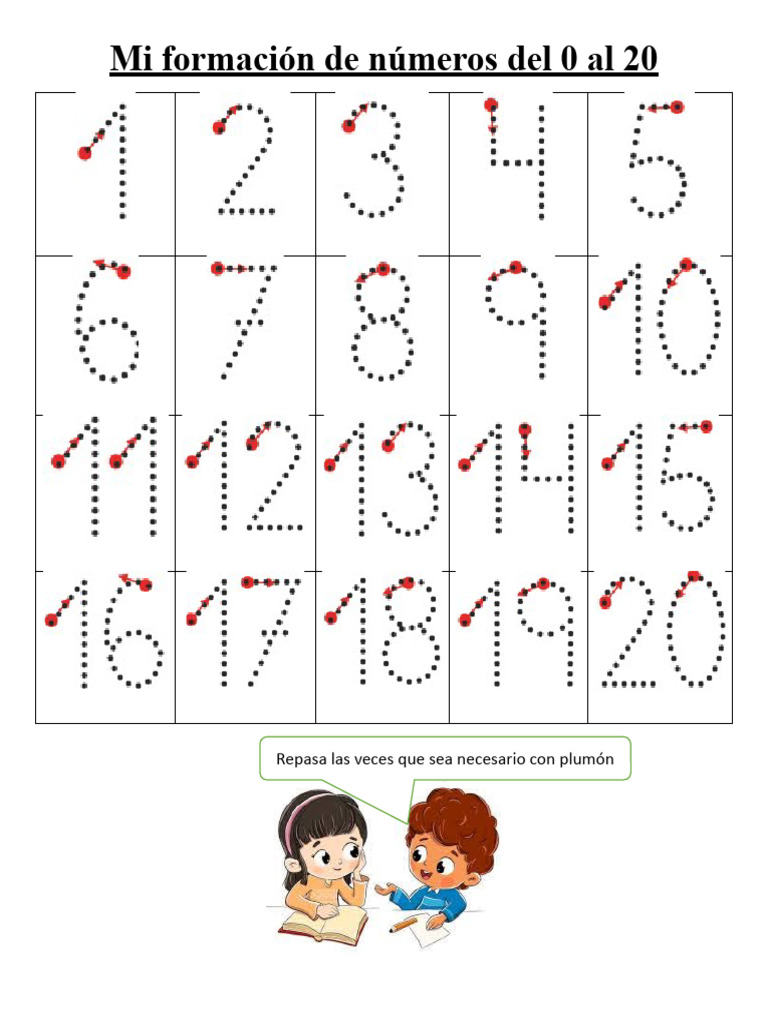 Mi Formación de Números Del 0 Al 20 Punteados | PDF
