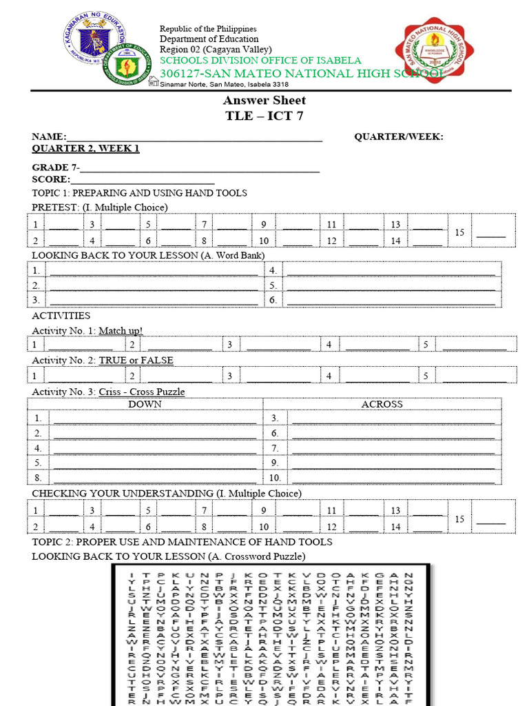 TLE ICT 7 Answer Sheet and Activities | PDF | Input/Output | Word Search