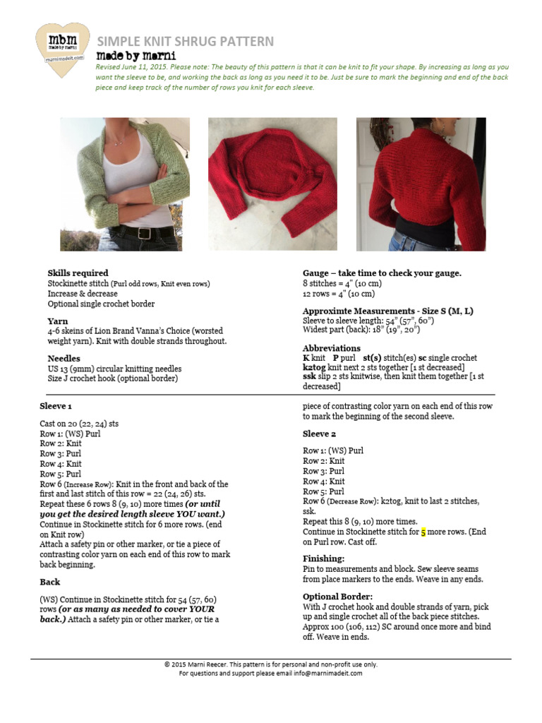 MBM Simpleknitshrug REV3-1 | PDF | Knitting | Crochet