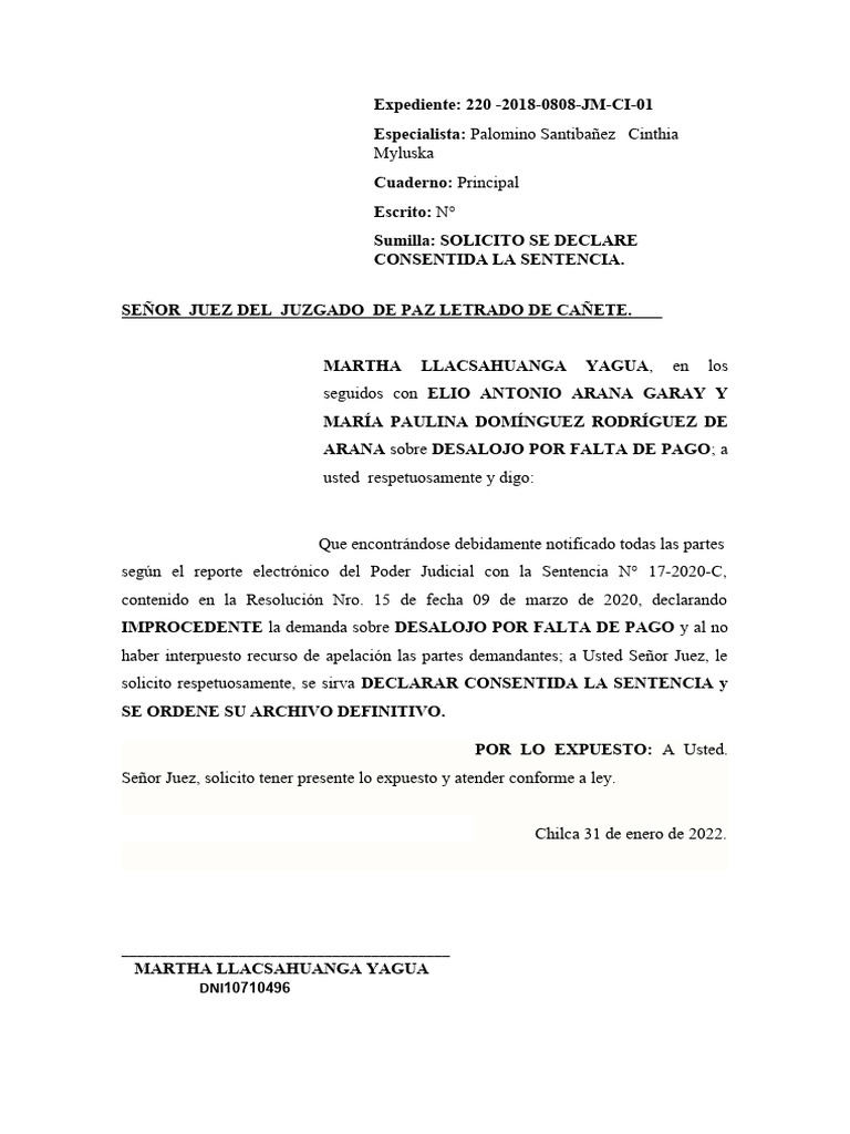 Escrito Solicitando Se Declare Consentida | PDF