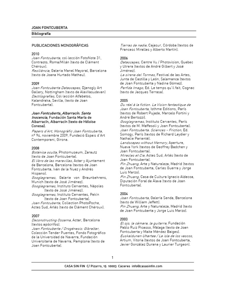 BIBLIOGRAFA Joan Fontcuberta | PDF