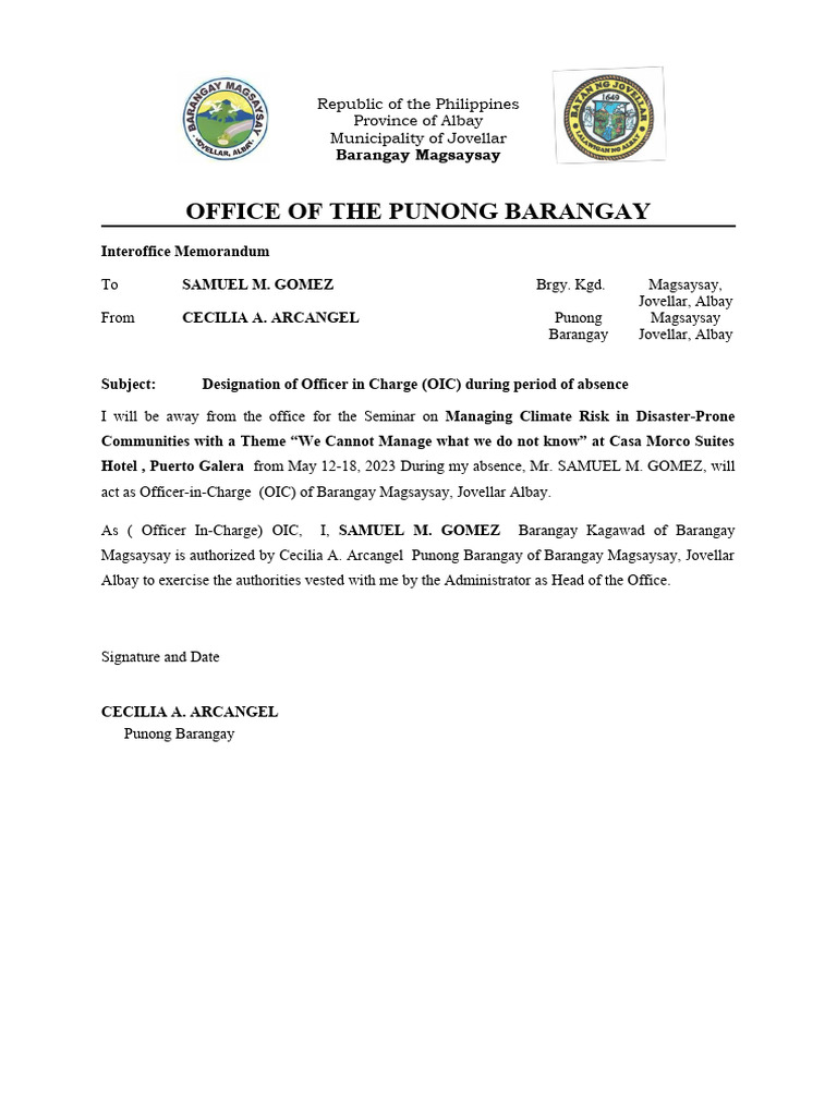 Appendix 2 - Template For Designating Officer-In-Charge | PDF