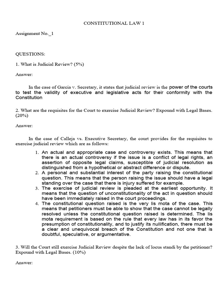 Consti 1 - Assignment No. 1 | PDF | Mootness | Case Or Controversy Clause